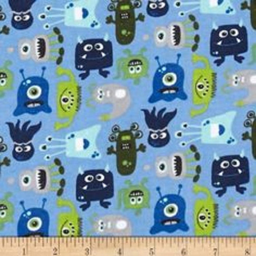 Alpine Flannel Monsters Blue Fabric F2073 by Bonnie Bailey- Rare ...