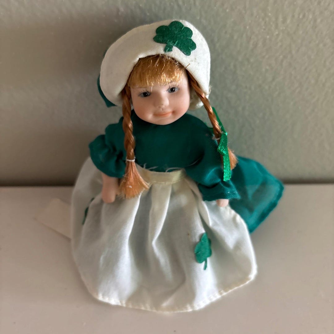 Vintage Miniature Porcelain Irish Doll With Pigtails Rare! With ...