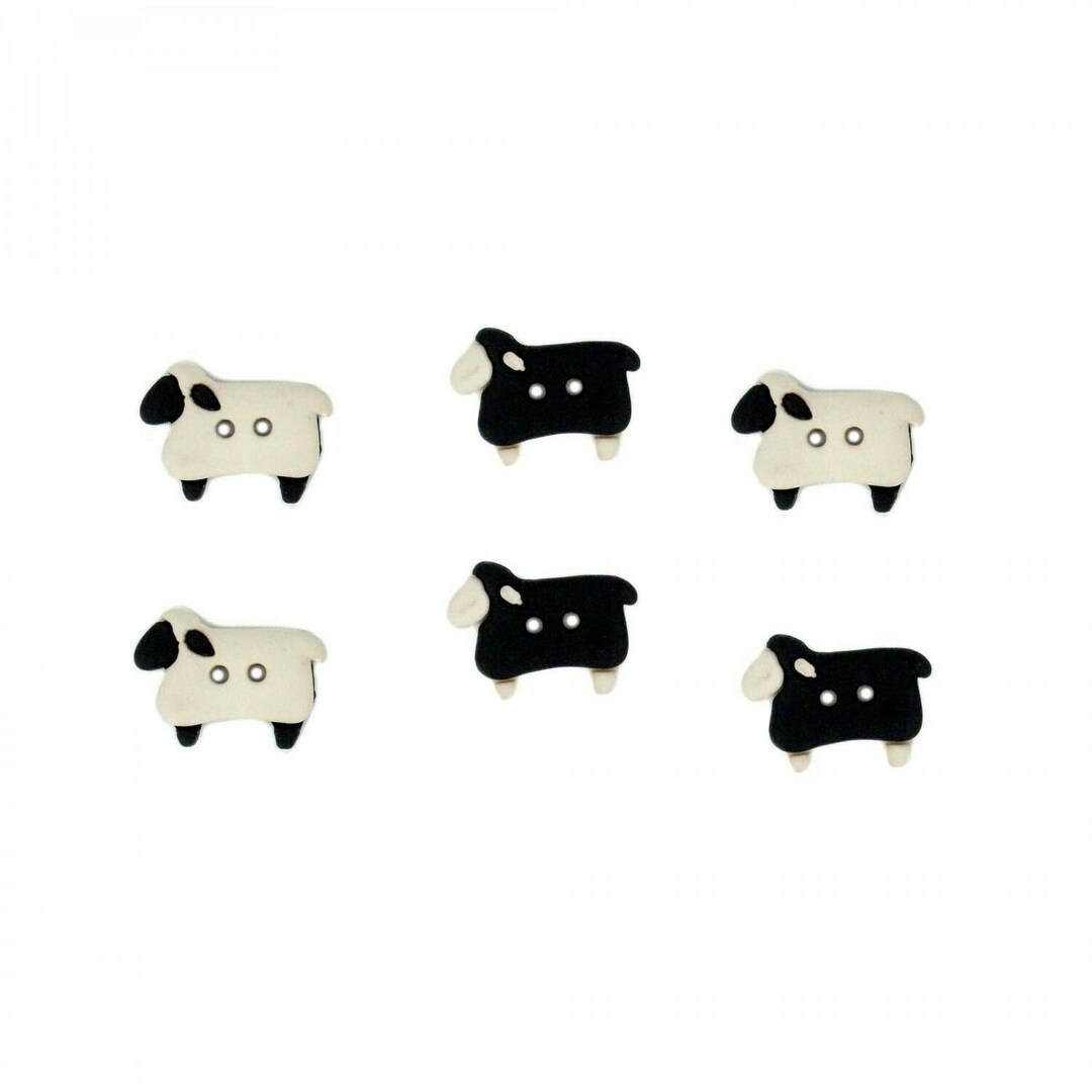 Sew Thru SHEEP Buttons Set of 6, 3 Black, 3 White 1 for Embellish, SEW ...