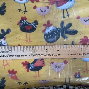 Flannel Chickens and Roosters on Bright Yellow BTY Oasis Fabrics ...