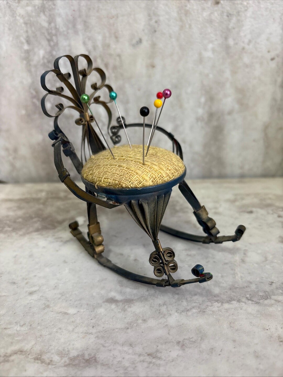 Vintage Tin Can Folk Art Rocking Chair Hobo Art Pincushion 1950s Chair ...