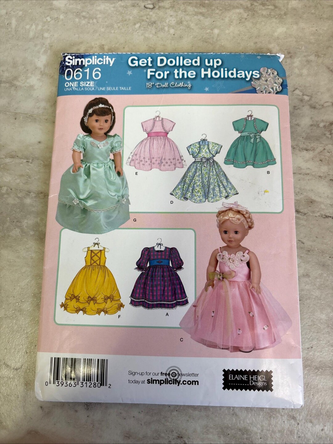Simplicity 3547/0616 Clothes for 18" Dolls Elaine Heigl Fits American ...