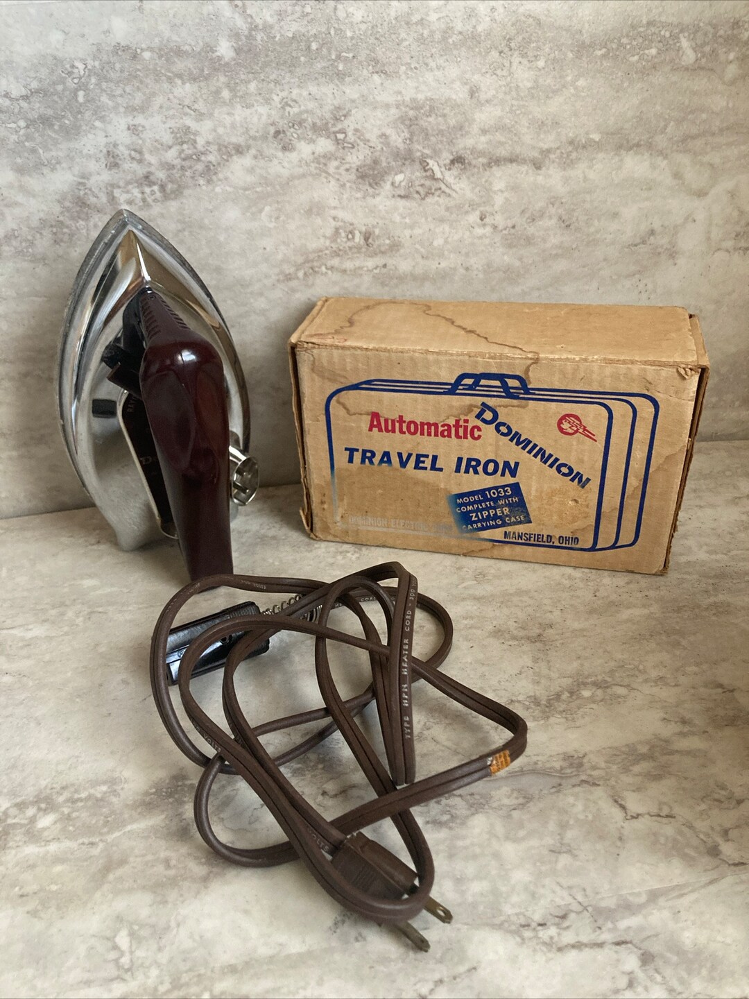 Vintage DOMINION ELECTRIC Travel Iron Model 1033B Folding Handle W Box Cord Etsy
