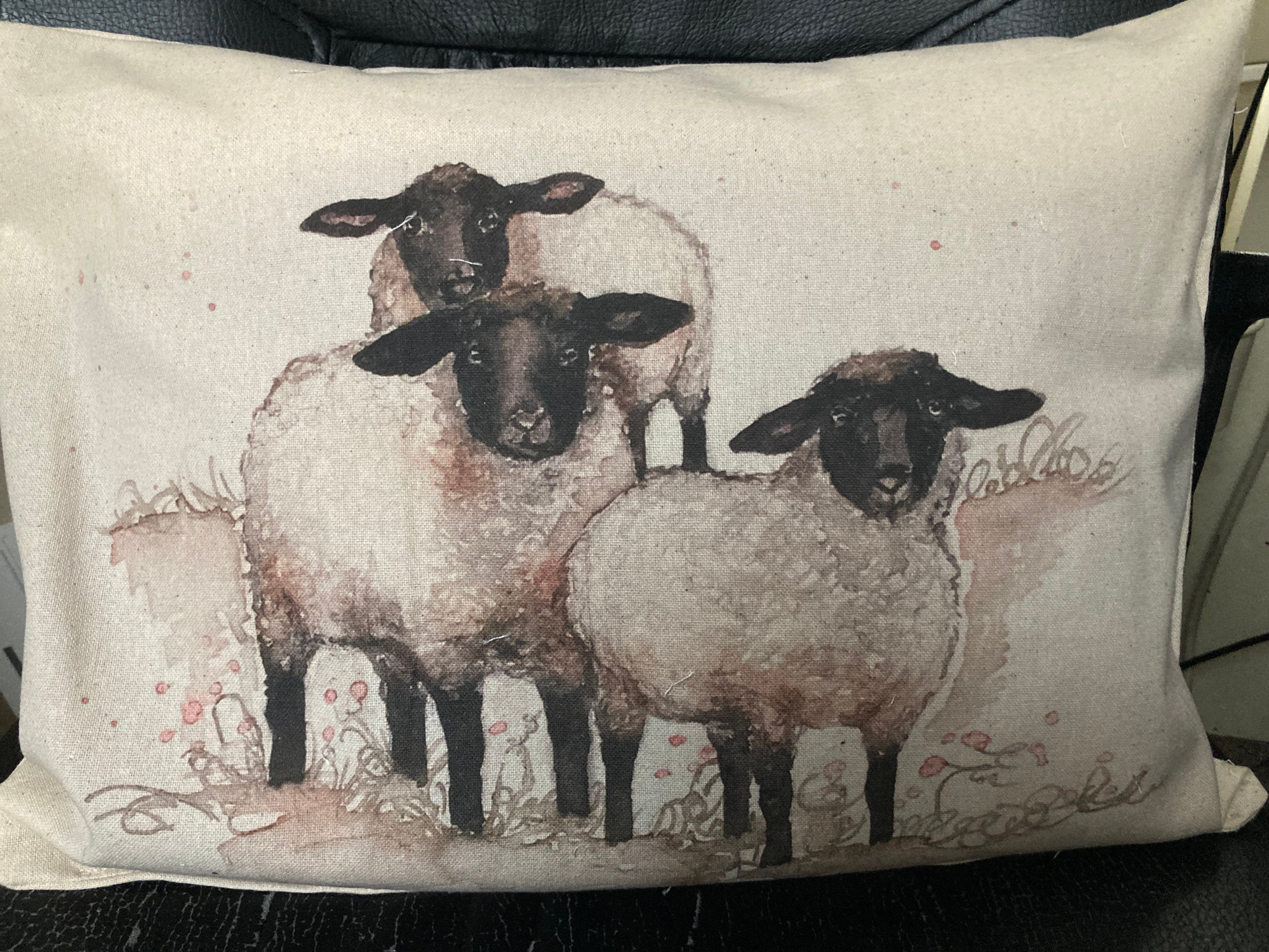 Folk Art Primitive Country Sheep 100% Cotton Throw Pillow Barn Decor ...
