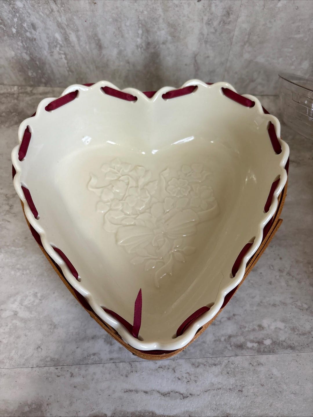 Longaberger Pottery Ivory Sweetest Heart Dish Set, Dish, Basket ...