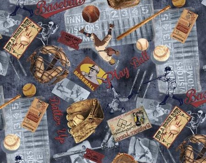 Vintage Baseball Themed Fabric on Navy Background C6007 - Etsy