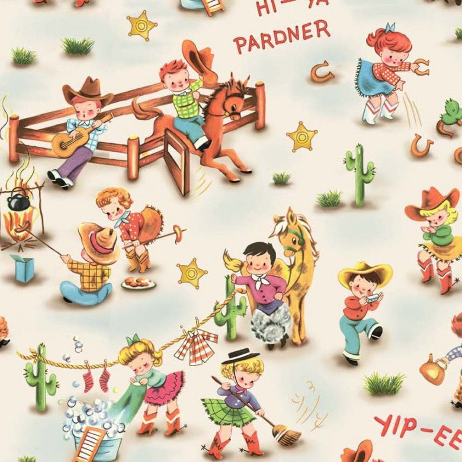 Buckaroos Cotton Fabric by Michael Miller- Cowboys, Rope, Cowgirls ...