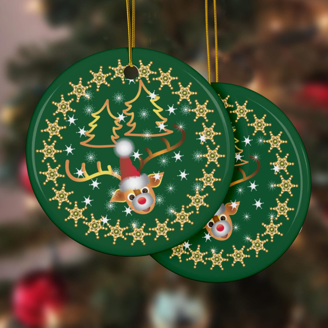 Festive Double-sided Ceramic Rudolph Ornaments: Unique Christmas Tree ...