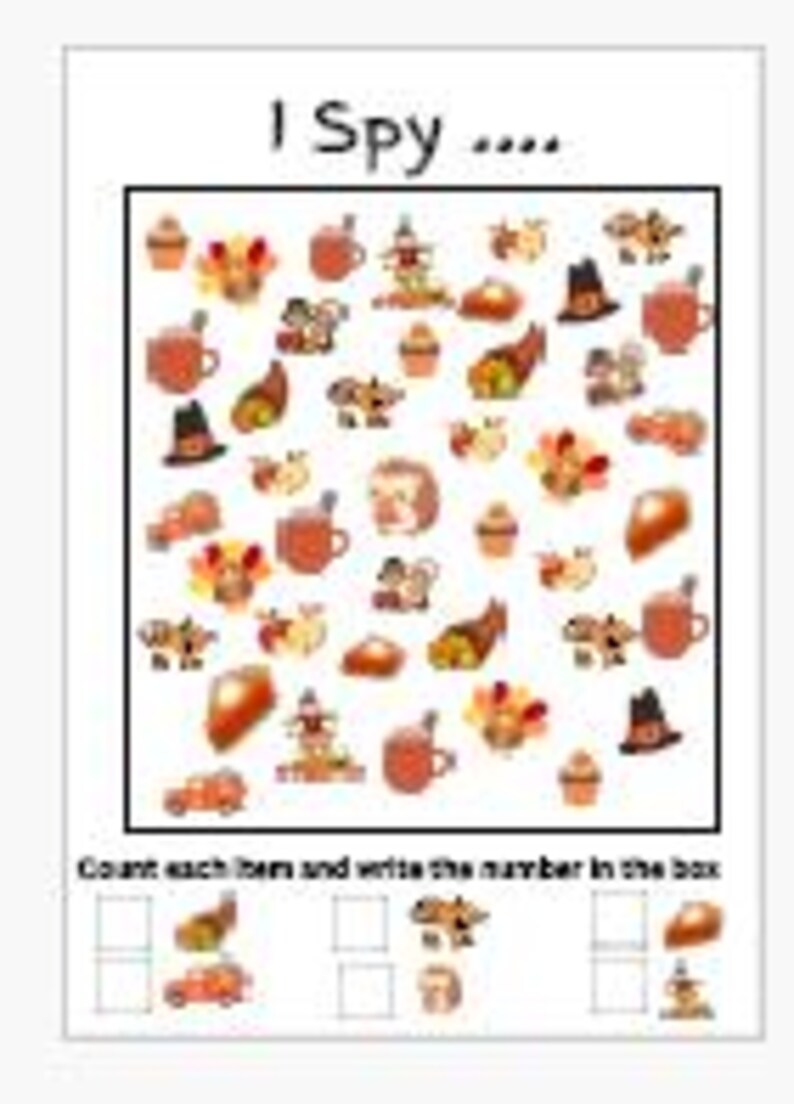 Thanksgiving I Spy Counting, Thanksgiving Activity Page, Classroom ...