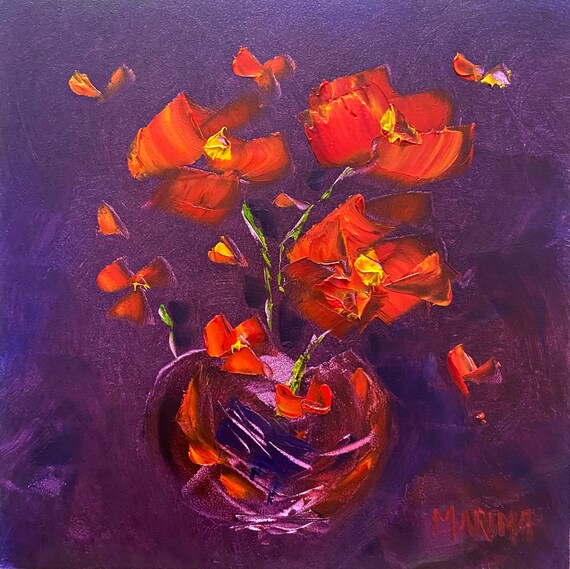 Red Flower Oil Painting Still Life Abstract Flower Painting - Etsy