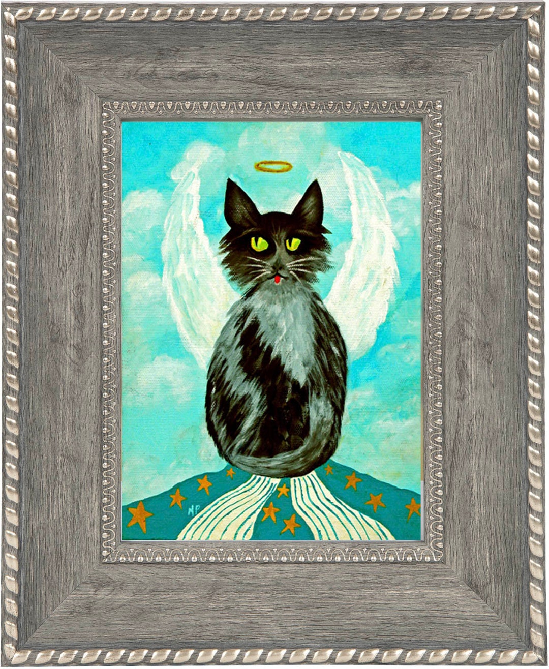 Angel Cat Print Framed, Black Cat Art Print, Whimsical Art, Wall Decor ...