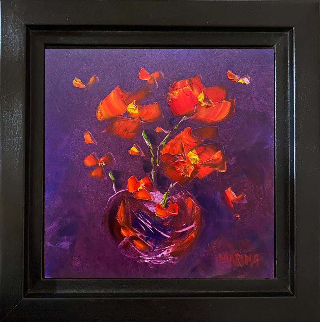 Red Flower Oil Painting, Still Life Abstract Flower Painting, Floral ...