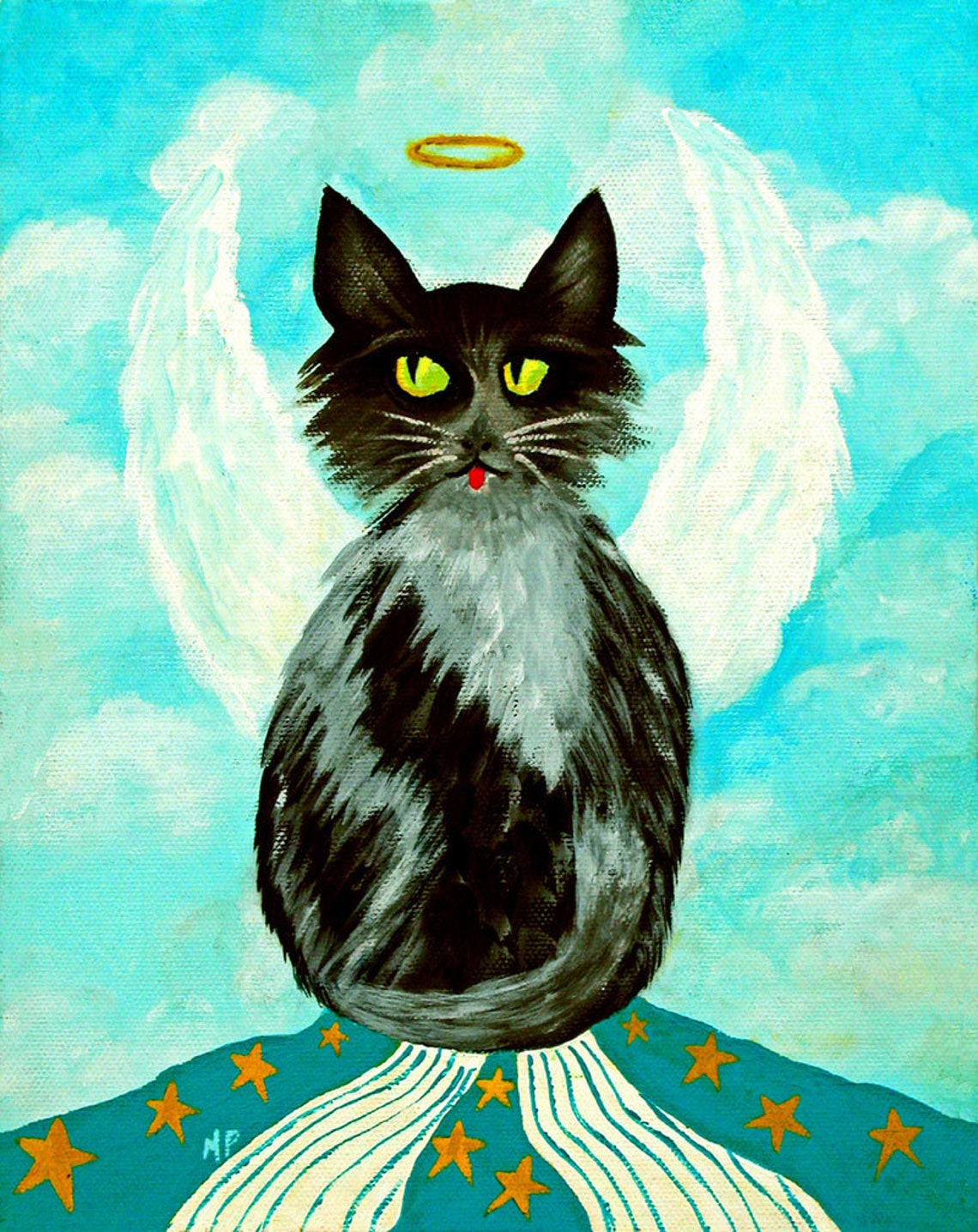 Angel Cat Art Print Cat Print Black Cat Art Print Whimsical - Etsy
