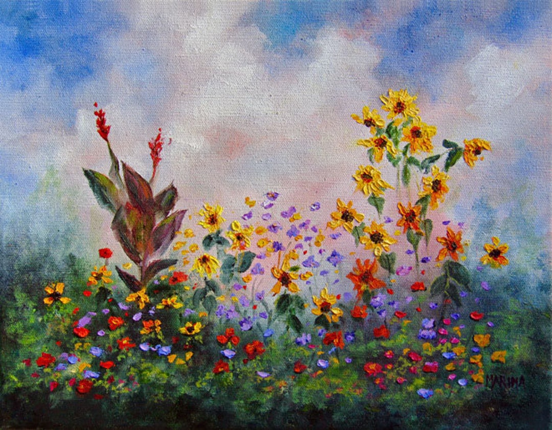 Landscape Flower Painting, Original Art, Flower Painting, Sunflower ...