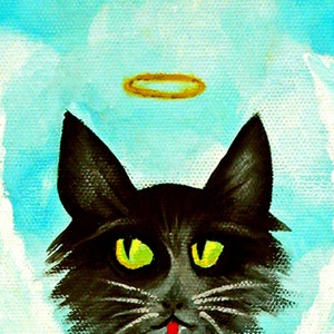 Angel Cat Art Print, Cat Print, Black Cat Painting Print, Whimsical ...