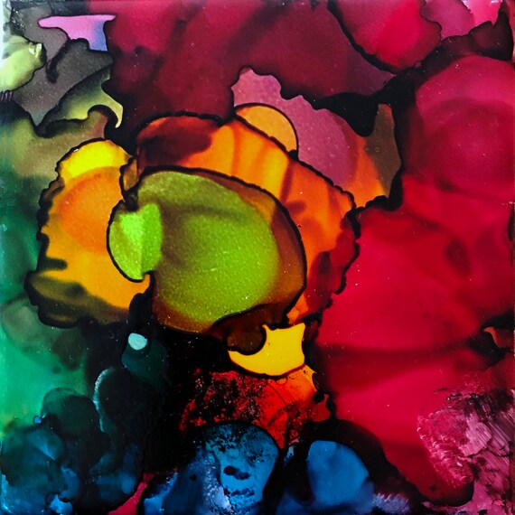 Hand Painted Ceramic Tile Abstract Art Painting Kitchen | Etsy