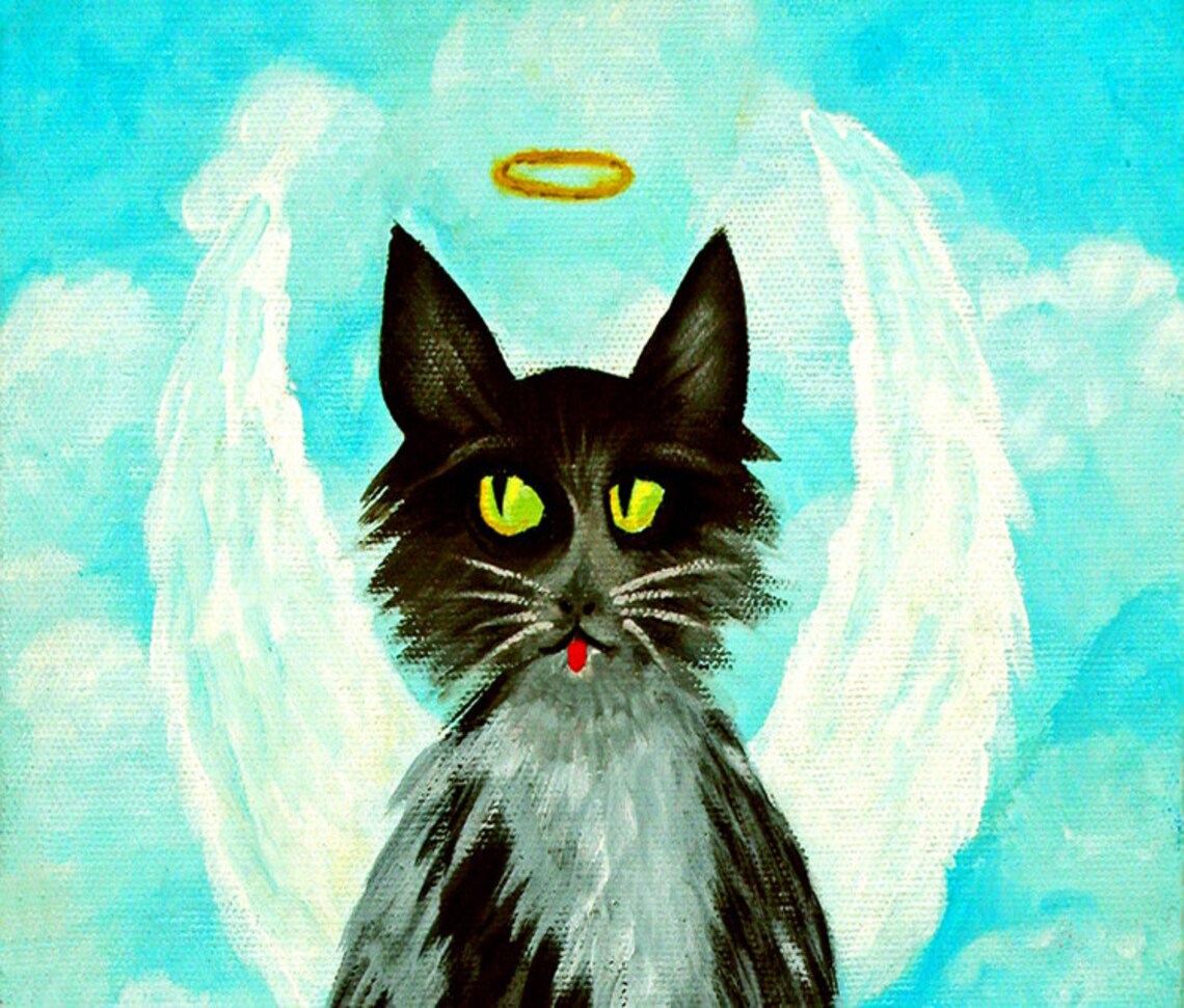 Angel Cat Art Print Cat Print Black Cat Art Print Whimsical - Etsy