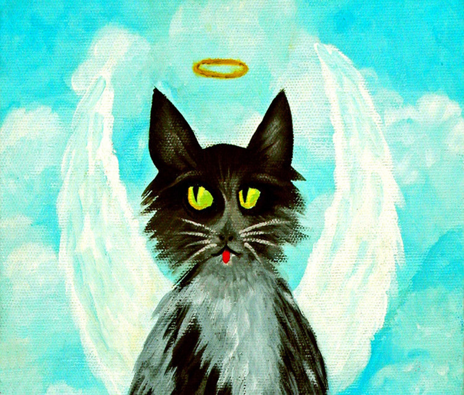 Angel Cat Art Print Cat Print Black Cat Art Print Whimsical | Etsy