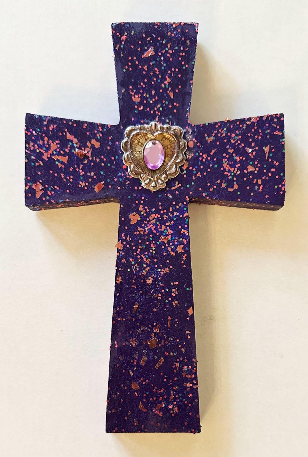 Christian Hand Painted Purple Glittering Wall Cross – Religious ...