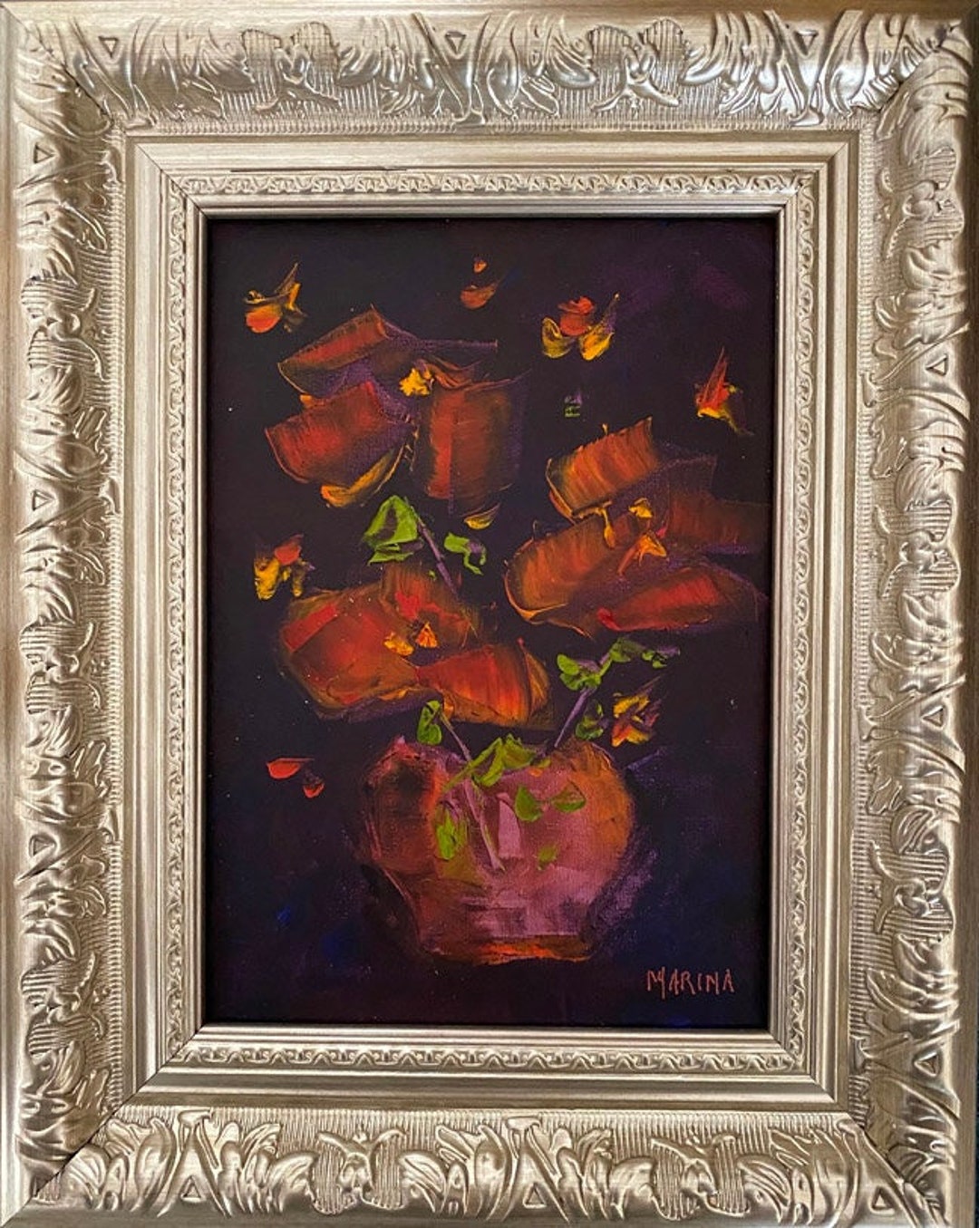Flower Oil Painting Framed, Still Life Abstract Floral Art, Wall Art ...