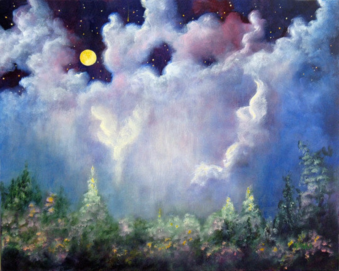 Angel Moon Garden Fine Art Print, Night Sky With Angels Art Print ...