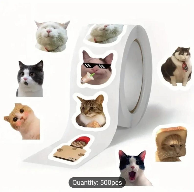 500 Mini Cute Cat Meme Stickers - Kitty Decals Phone Water Bottles ...