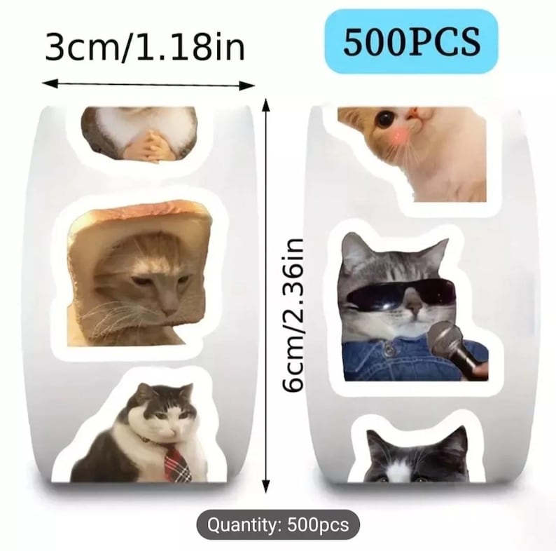 500 Mini Cute Cat Meme Stickers - Kitty Decals Phone Water Bottles ...