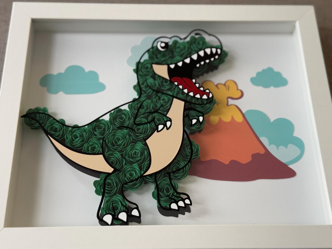 Customizable T-rex Shadow Box (made With Cardstock Paper Flowers/ Home ...