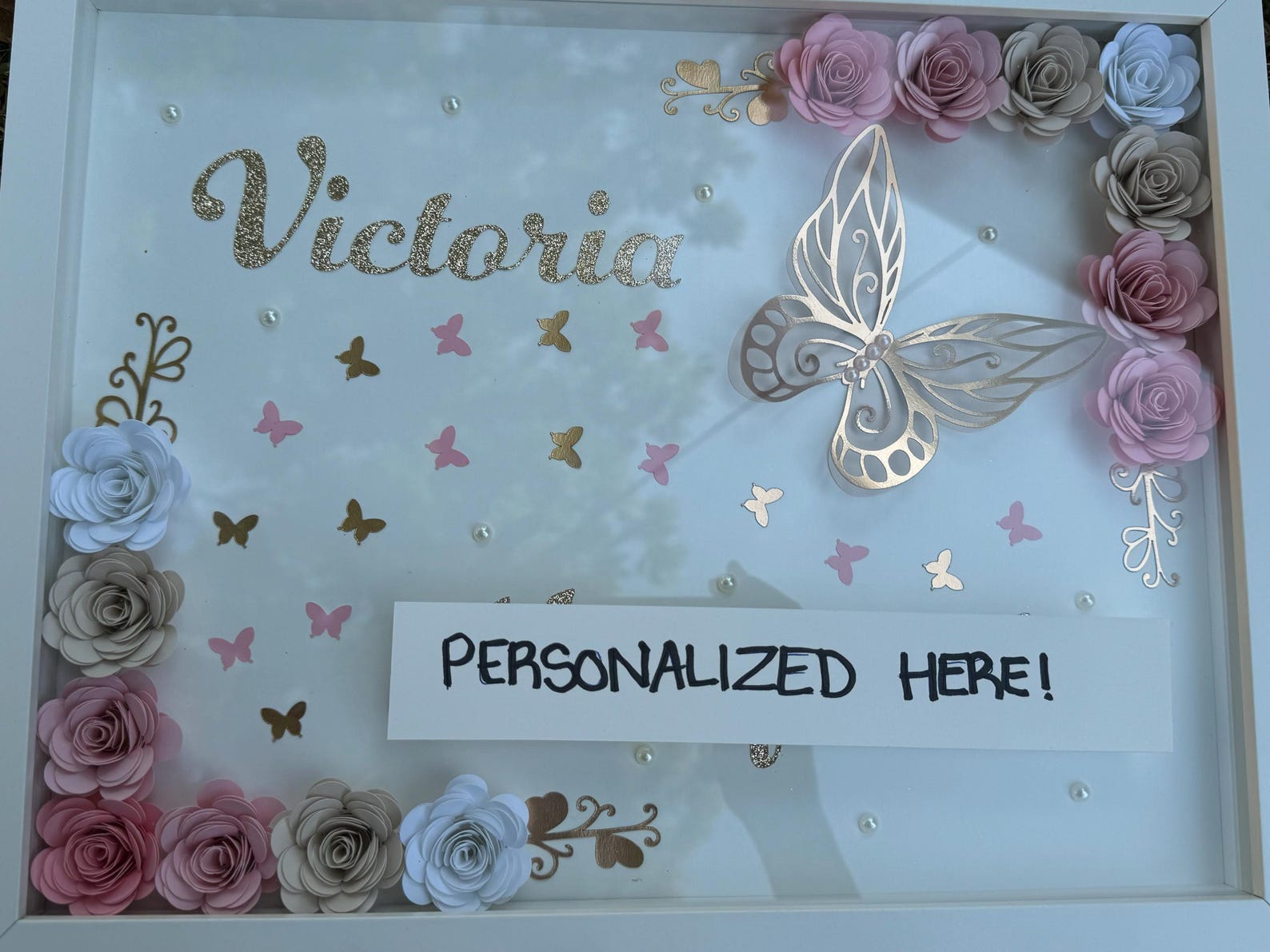 Customizable Name Shadow Box (made With Cardstock Paper Flowers/ Home ...