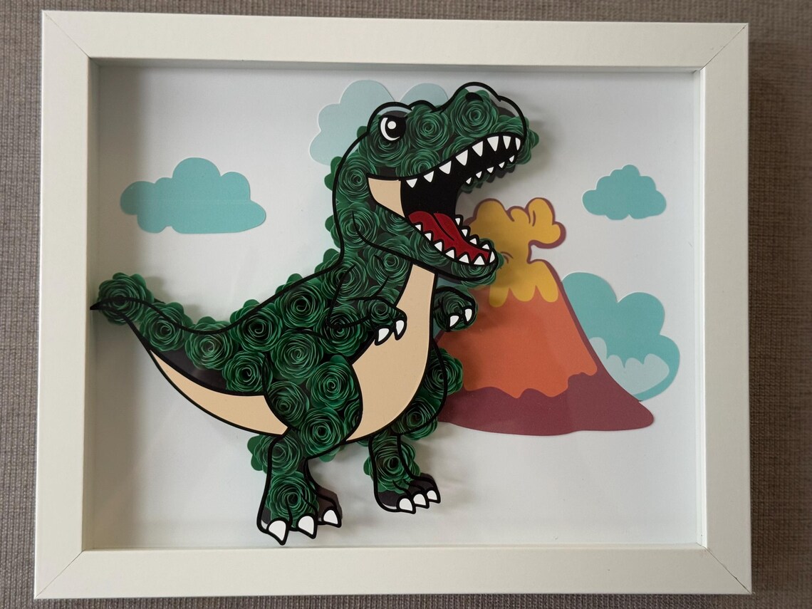 Customizable T-rex Shadow Box (made With Cardstock Paper Flowers/ Home ...
