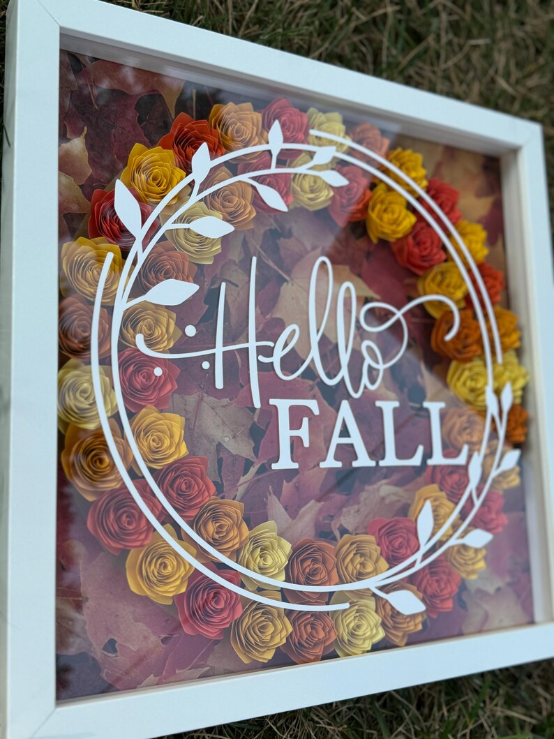 Customizable Hello Fall Shadow Box (made With Cardstock Paper Flowers ...