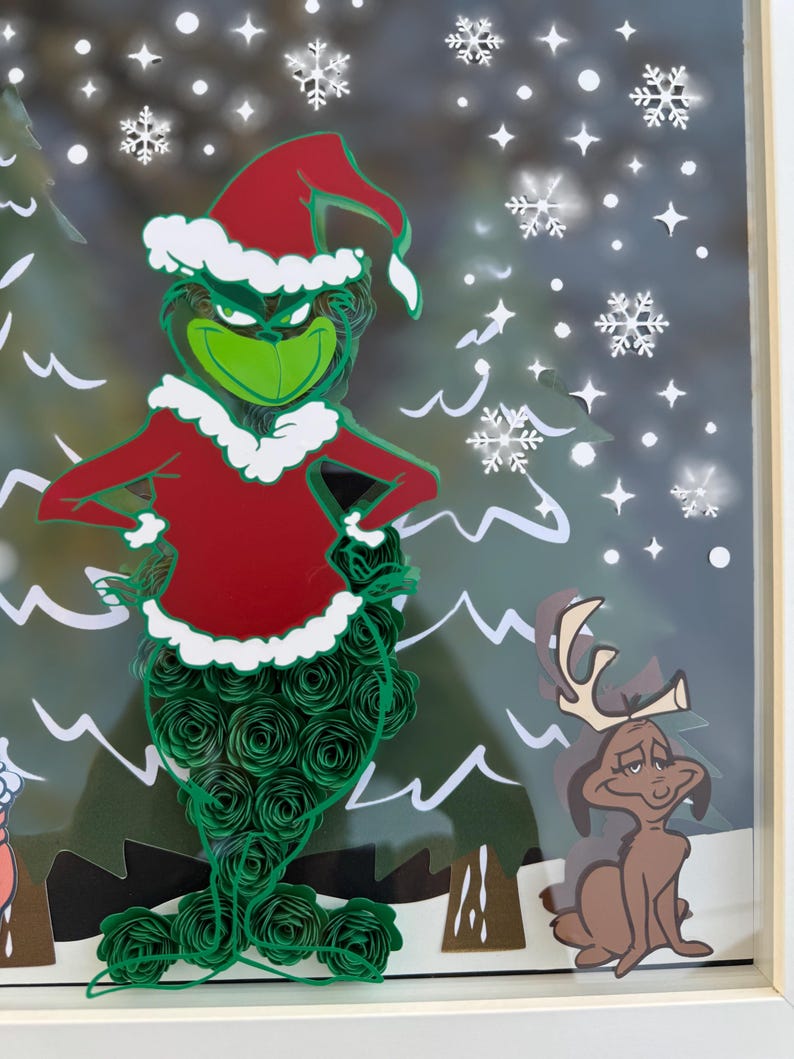 Customizable the Grinch Shadow Box (made With Cardstock Paper Flowers/ Home Decor, Room Decor ...