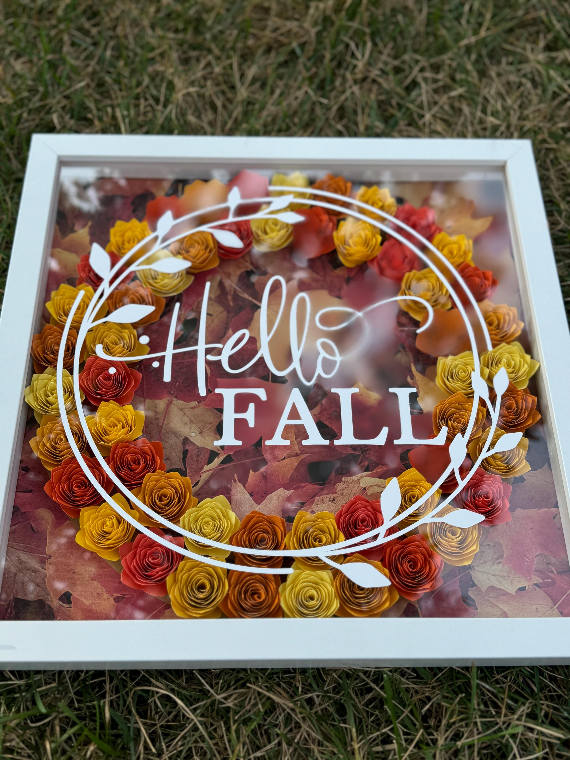 Customizable Hello Fall Shadow Box (made With Cardstock Paper Flowers ...