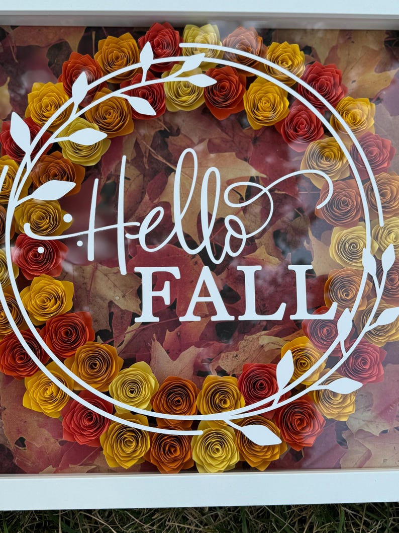 Customizable Hello Fall Shadow Box (made With Cardstock Paper Flowers ...