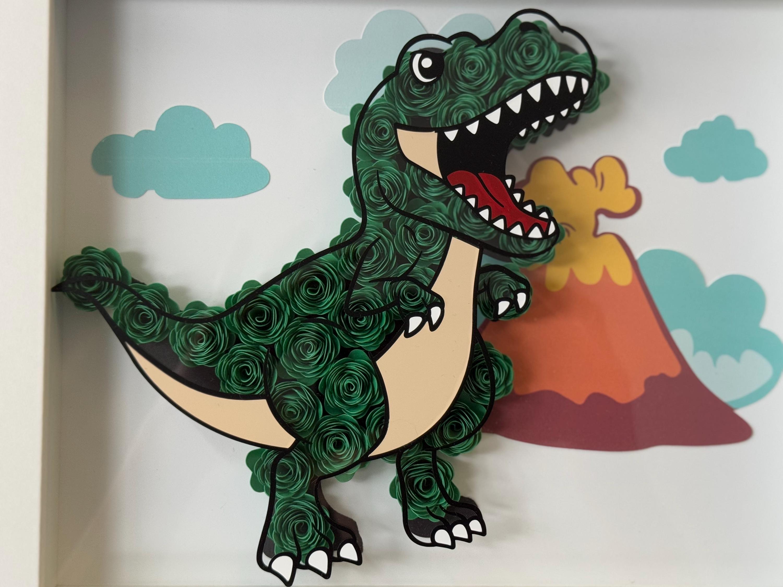 Customizable T-rex Shadow Box (made With Cardstock Paper Flowers/ Home ...