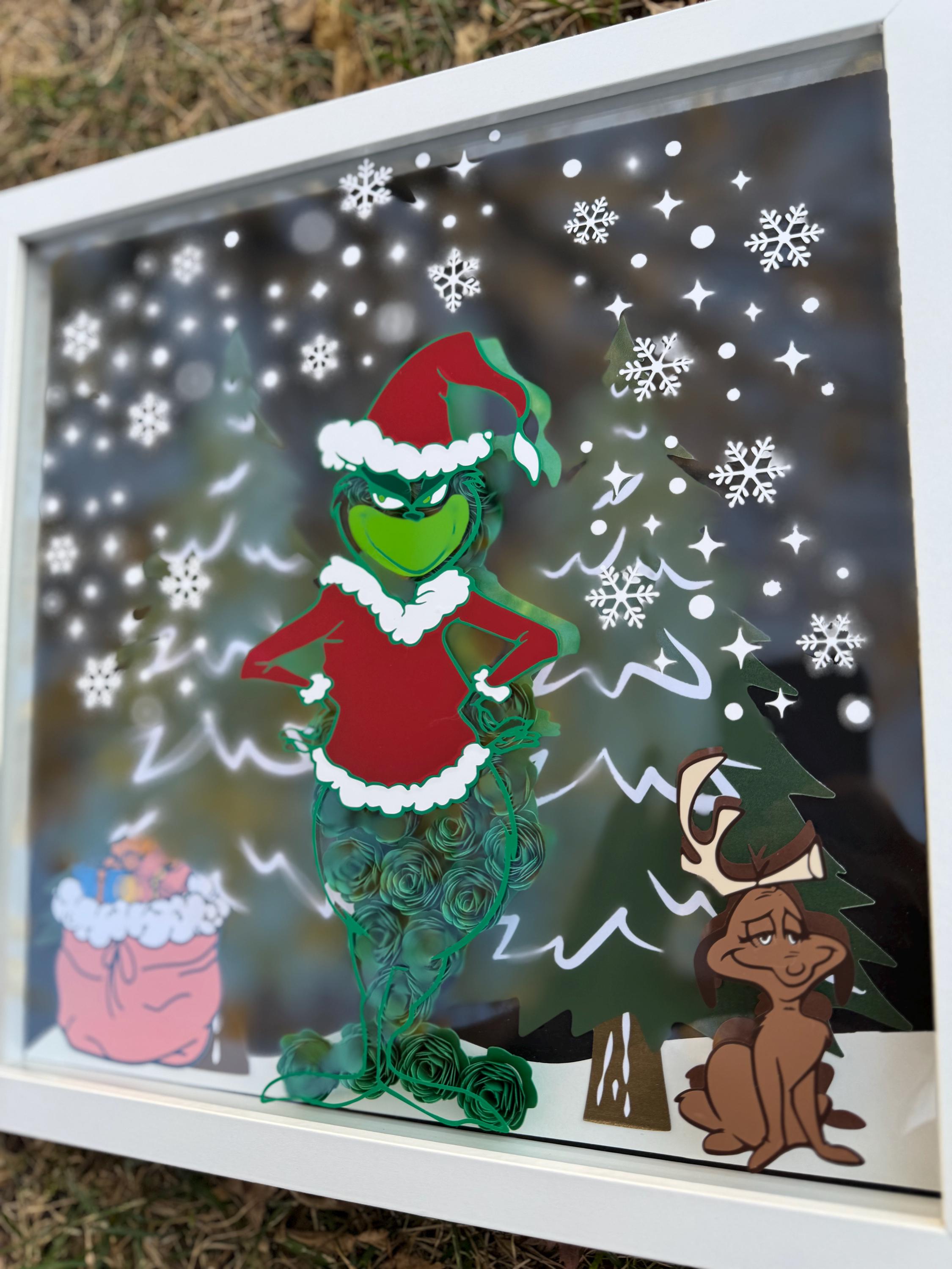 Customizable the Grinch Shadow Box (made With Cardstock Paper Flowers ...