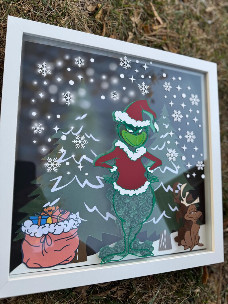 Customizable the Grinch Shadow Box made With Cardstock Paper Flowers ...