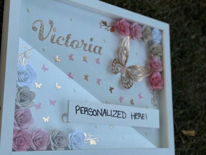 Customizable Name Shadow Box (made With Cardstock Paper Flowers/ Home ...