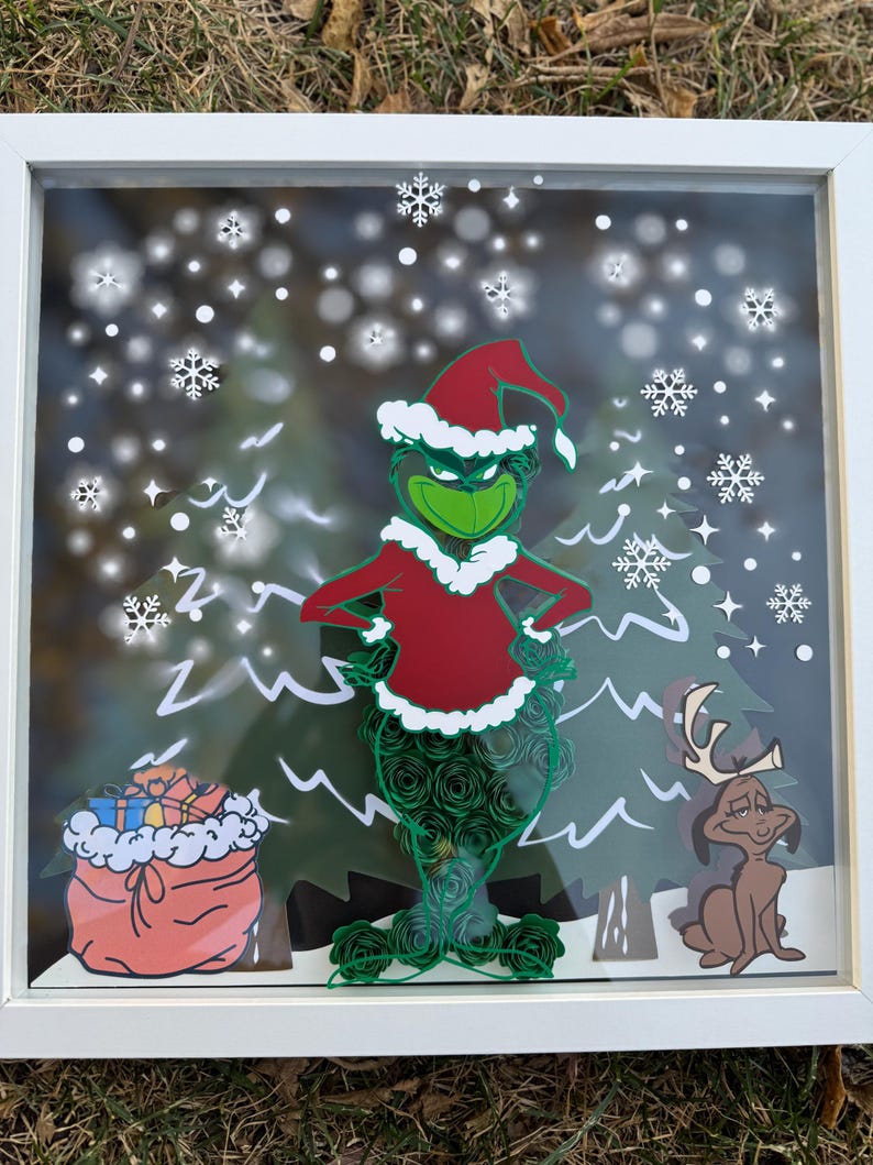 Customizable the Grinch Shadow Box (made With Cardstock Paper Flowers ...