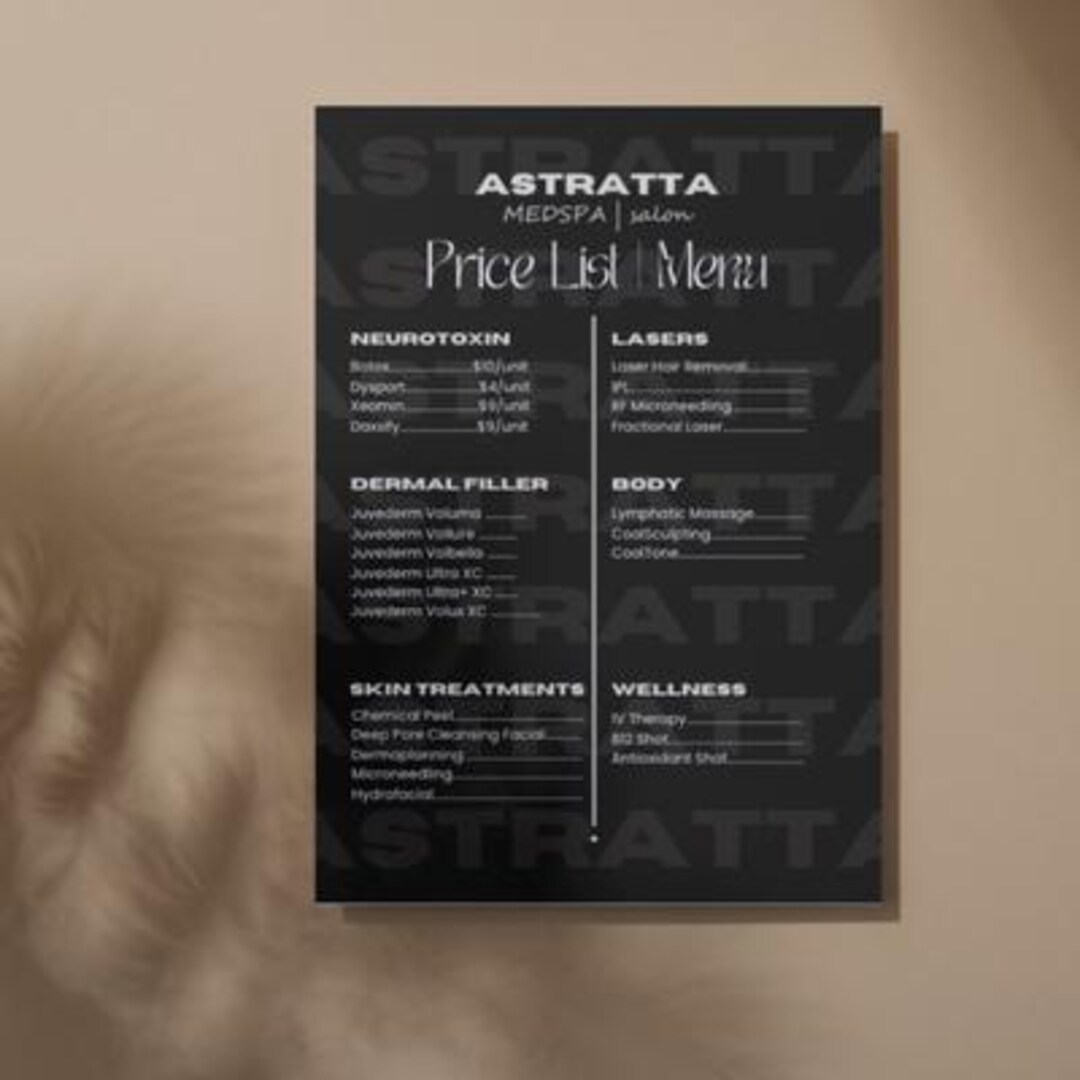 Editable Service Price Menu Template for Medspas, Salons & Beauty ...