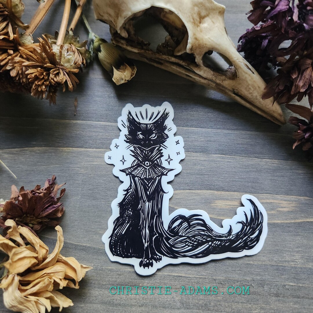 Starry Night Cat Queen Fantasy Illustrated Black and White - Laminated ...