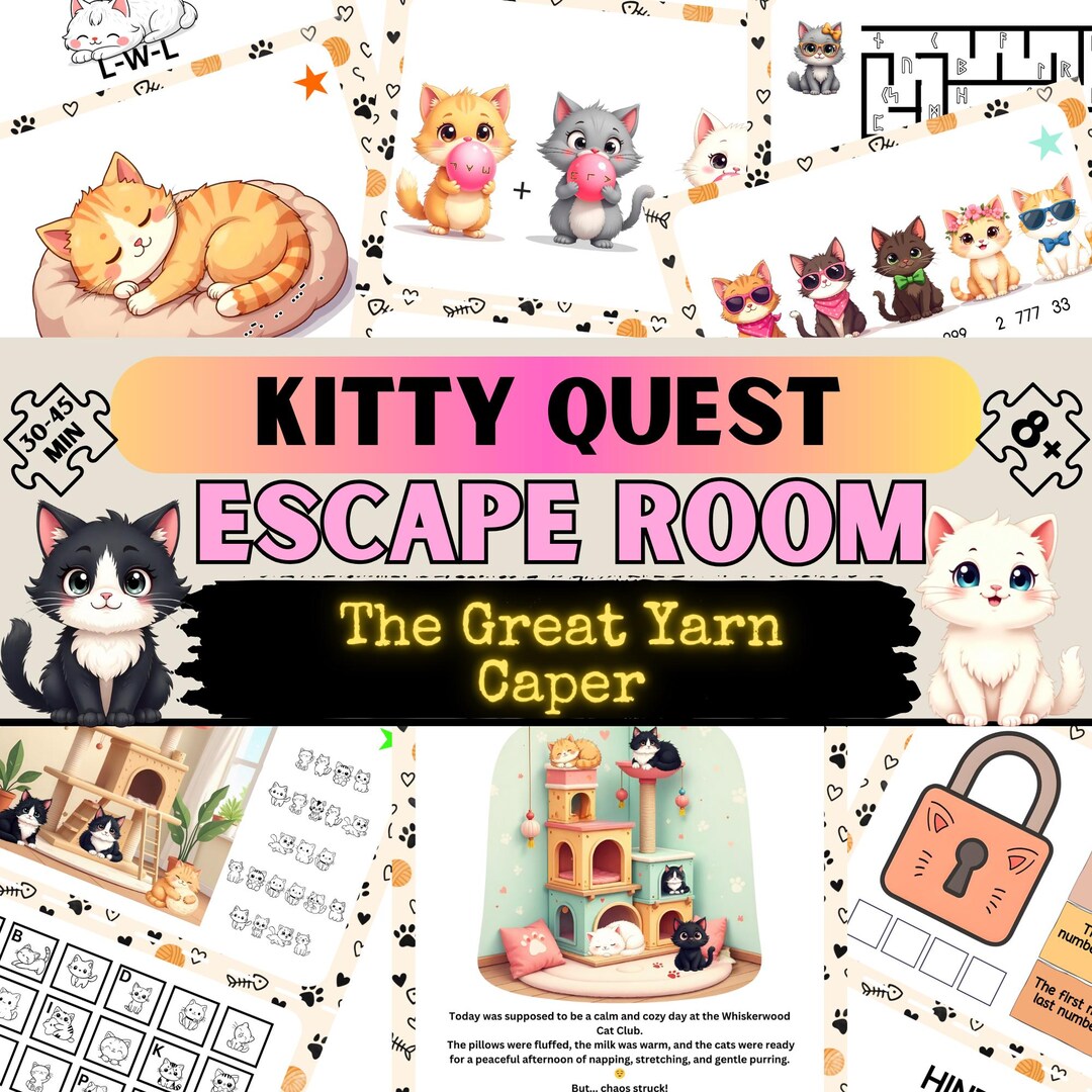Escape Room for Kids | Printable Cats Party Games | Fun Birthday Puzzle ...