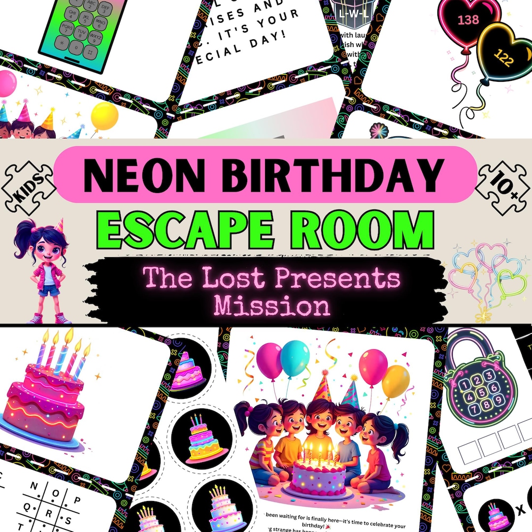 Neon Birthday Escape Room for Kids 10+, Birthday Party Game, Girls 10th ...