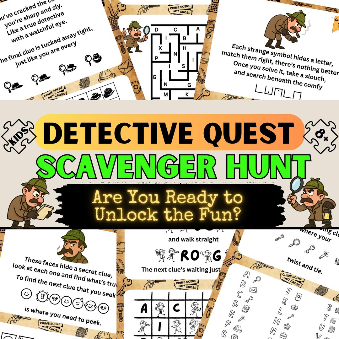 Detective Scavenger Hunt for Kids | Birthday Treasure Hunt With Clues ...