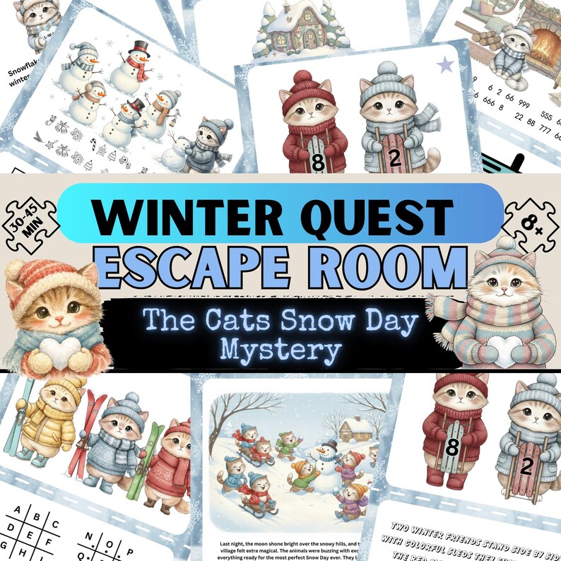 Winter Cats Escape Room for Kids | Printable Snow Day Mystery Game ...