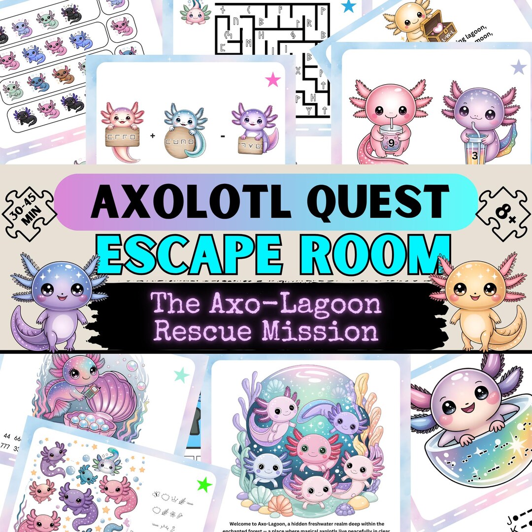 Axolotl Escape Room for Kids | Easy Birthday Escape Rooms Kit ...