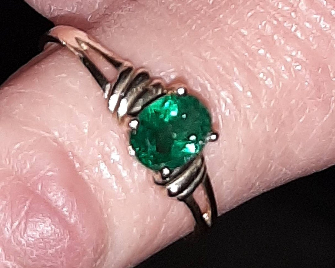 10K Petite Emerald Ring, Pretty Little Emerald Ring, 10K Yellow Gold ...