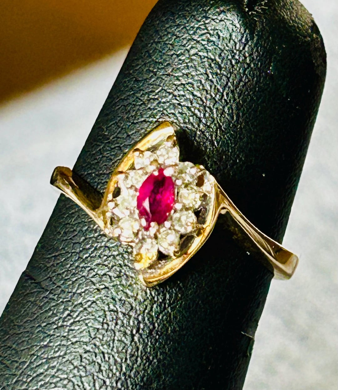 10K Red Ruby Ring, AA Ruby Ring, 10K Gold Ruby Single Cut Diamonds Ring ...