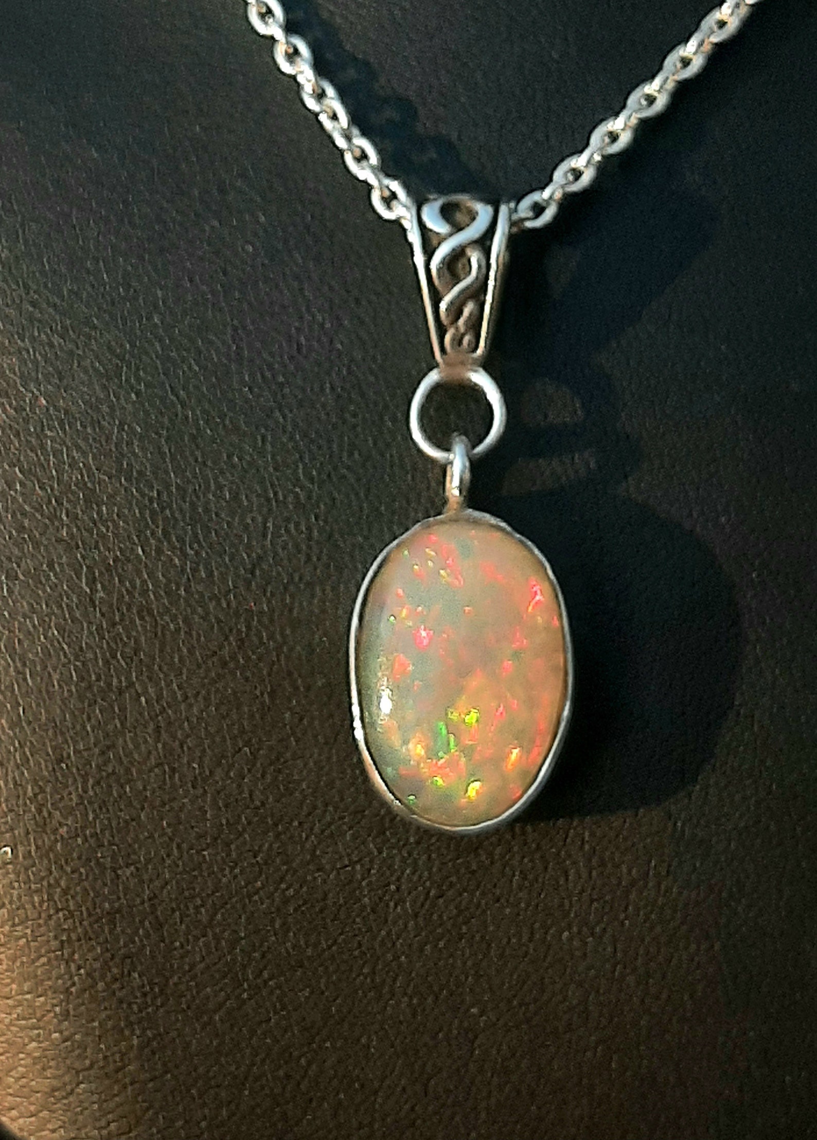 Rainbow Opal Necklace Large Fire Opal Opal Sterling Silver - Etsy