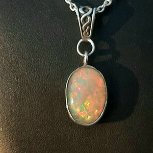 Rainbow Opal Necklace, Large Fire Opal, Opal Sterling Silver Setting ...